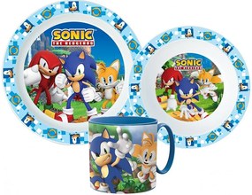 Sada plastového nádobí s hrnečkem pro děti - motiv Ježek Sonic - 3 díly
