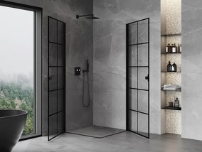 Mexen Mist-B Duo, 2-křídlý ​​výklopný sprchový kout 90 x 90 cm, čiré sklo-černá mřížka, 8A2-090L-090P-70-77