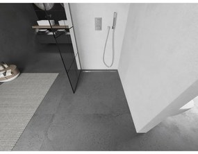 Mexen Kioto L, sprchová zástěna Walk-In 70 x 200 cm, 8mm čiré sklo černý vzor, ​​broušená ocel profil, 800-070-103-97-77
