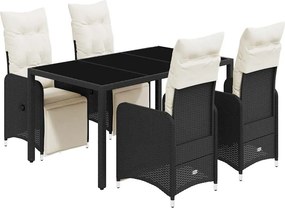 5dílný zahradní bistro set s poduškami černý polyratan 3277137