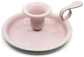 Růžový smaltovaný svícen Pink dot - Ø 13*6cm