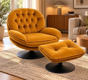 LuxuryForm DESIGN Otočné křeslo LUNA s podnožkou - medové