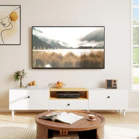HOMCOM televizní nábytek, TV stolek pro televize až do 228,6 cm s 2 výklopnými dvířky, zásuvkou, 200 x 35 x 45 cm, bílý