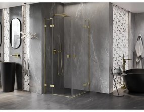 Mexen Lunar Duo, výklopný sprchový kout 105 x 105 cm, 8mm čiré sklo, zlatý matný profil, 834-105L-105P-55-00
