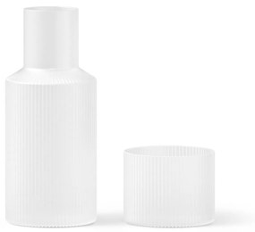 ferm LIVING Karafa se skleničkou Ripple Frosted - 500 ml, bílá barva, sklo