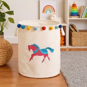 Bílý látkový dětský koš na hračky ø 38x48 cm Mimo Eclectic Horse – Premier Housewares