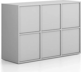 Kancelářská skříň FRAME, nízká, 6x dveře, 1299 x 450 x 881 mm, PUSH-lock, šedá