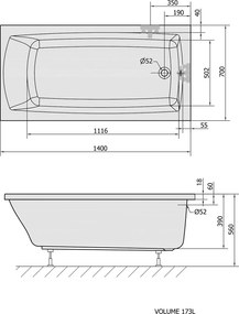 Polysan LILY SLIM obdélníková vana 140 x 70 x 39 cm bílá 72201S