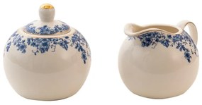 Porcelánová cukřenka a mlékovka talíř s modrými květy Blue Flowers – 11x9x8 /  9x9 cm