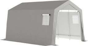 Outsunny Přístřešek na vybavení se šikmou střechou vodotěsný Stan na vybavení s dveřmi, okna 300x447x255 cm, světle šedý