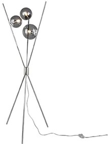 Designová stojací lampa stříbrná s kouřovým sklem 3-světlo - Stino