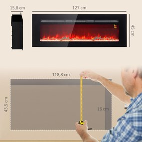 HOMCOM Elektrický krb s nástěnným držákem a dálkovým ovládáním, umělé polena a krystaly, výkon 1800W, černá 820-422V92BK