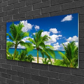 Obraz na skle Moře Palma Stromy Krajina 125x50 cm