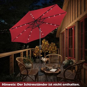 Costway LED osvětlení konzolový deštník kulatý solární klika červená průměr 3 M