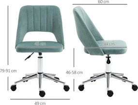 Židle Vinsetto, výškově nastavitelná kancelářská židle bez opěrek, otočná kancelářská židle s sametovým vzhledem, ergonomická make-up židle do ložnic…