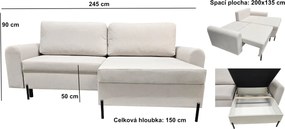 Rohová rozkládací sedací souprava do L PORTINE, 245 cm, s úložným prostorem Roh pohovky: Pravý roh, Barva látky Poso: Tmavě modrá (Poso 05)