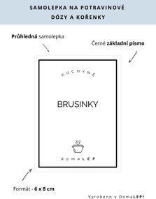 BRUSINKY – průhledná samolepka na dózu, základní písmo, 6 x 8 cm | DomaLEP