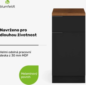 Blumfeldt WoodVista skříňka se zásuvkami, Robustní MDF pracovní deska, Soft-Close panty, Hliníkové úchyty