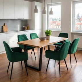 Vikio Jídelní set pro 6 osob 160x90 cm dub noha U zelená židle s područkami VJS166-6Z