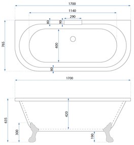 Volně stojící akrylátová vana ke stěně REA KORFU 170x77 cm bílá