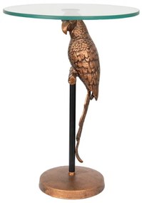 Měděný antik odkládací stolek s papouškem a skleněnou deskou Parrot – 38x53 cm