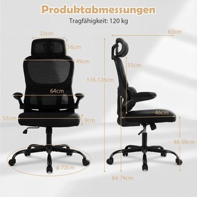 Costway Ergonomická kancelářská židle Stolní židle s bederní opěrkou