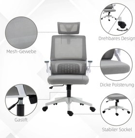 Ergonomická kancelářská židle Vinsetto s nastavitelnou opěrkou hlavy a područkami, výškově nastavitelnou otočnou židlí s funkcí houpání a síťovanou b…