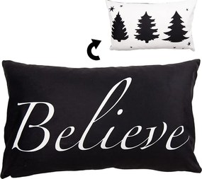 Bílo-černý povlak na polštář se stromky Believe Black&White X-Mas - 30*50 cm