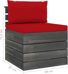 vidaXL Zahradní středová pohovka z palet s poduškami borové dřevo [3061689] Barva: Červená