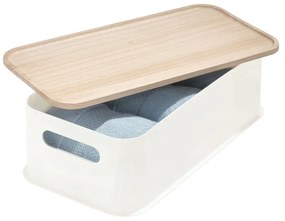 Bílý úložný box s víkem ze dřeva paulownia iDesign Eco Handled, 21,3 x 43 cm