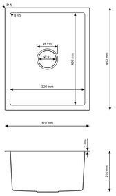 Erga HD, 1-komorový ocelový dřez 370x450x210 mm, zlatá, ERG-MLS-HD3745G