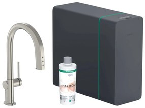 Hansgrohe Aqittura M91 - Dřezová baterie s výsuvnou koncovkou, SodaSystem, sBox, vzhled nerezu 76836800