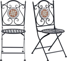 Outsunny Sada 2 skládacích zahradních židlí Bistro s mozaikovým sedákem pro terasu a balkon, kovová, nosnost 120 kg, 50x40x94.5 cm, černá | Aosom