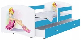 Dětská postel LUKI se šuplíkem MODRÁ 160x80 cm vzor PRINCEZNA