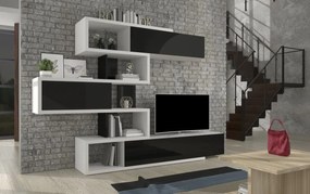 Obývací stěna TERENS - bílá / černý lesk