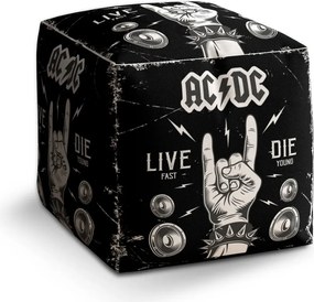 Sablio Taburet Cube ACDC Live fast, die young - 50x50x50 cm