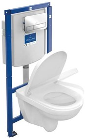 Villeroy & Boch O.novo - Set předstěnové instalace ViConnect, klozetu a sedátka, DirectFlush, SoftClosing, a tlačítka E200, lesklý chrom 5660D201