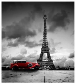 DIMEX | Vliesová fototapeta na zeď Retro auto v Paříží MS-3-0027 | 225 x 250 cm | černobílá, červená