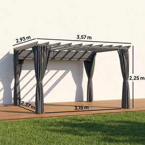 Pergola cca 3,6x3 m Zahradní pavilon Hliníkový kryt terasy s nastavitelnou střechou Tmavě šedá barva