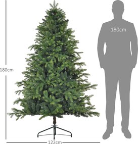 HOMCOM Umělý vánoční stromek, realistický vzhled, zpomalující hoření, pevný kovový podstavec, 183 cm, zelený