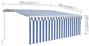 vidaXL Marketos Ručně zatahovací markýza s roletou 4 x 3 m modrobílá