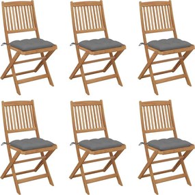 vidaXL Skládací zahradní židle s poduškami 6 ks masivní akácie [3075010] Barva: Šedá