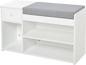 HOMCOM botník s polstrováním, šuplíkem a 3 otevřenými přihrádkami, dřevěný nábytek do chodby 81x31,5x49cm, bílý | Aosom