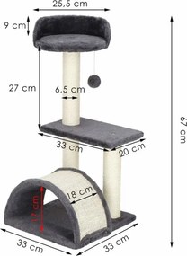 Škrabadlo pro kočky - Věž s tunelem 3 patra 67 cm SPRINGOS PA1035