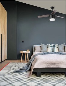 NV 5260251 Stropní ventilátor se světlem MONSOON tělo z oceli matná černá a sklo 3ABS dřevěné listy LED 18W 3000K - NOVA LUCE