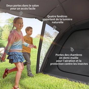 Rodinný stan Outsunny pro 4-6 osob, voděodolný tunelový stan s 3000mm, 2 dveřmi, okny a taškou na přenášení pro kempování | Aosom