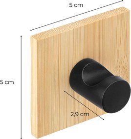 Erga Ozi, samolepící háčky na ručníky bez vrtání, 4 ks, 5 × 5 cm, bambus/černá matná, ERG-YKA-CH.OZI4-BLK