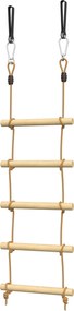 AIYAPLAY Ninja Line dětský lanový žebřík s 5 příčkami a slackline 1,8 m — přírodní dřevo, včetně 2 karabin a 2 popruhů na strom (3–8 let)