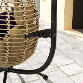 Závěsné houpací křeslo Outsunny s polštářem a stojanem, sklápěcí pro použití v interiéru i exteriéru, kov, polypropylen, béžové, 110D x 100Š x 188V cm