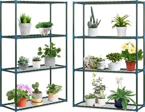 Outsunny Rostlinný stojan 2-pack, stojan na rostliny se 4 úrovněmi, květinový stojan, regál na květiny pro balkon, zahradu, skleník, ocel, zelený, 70